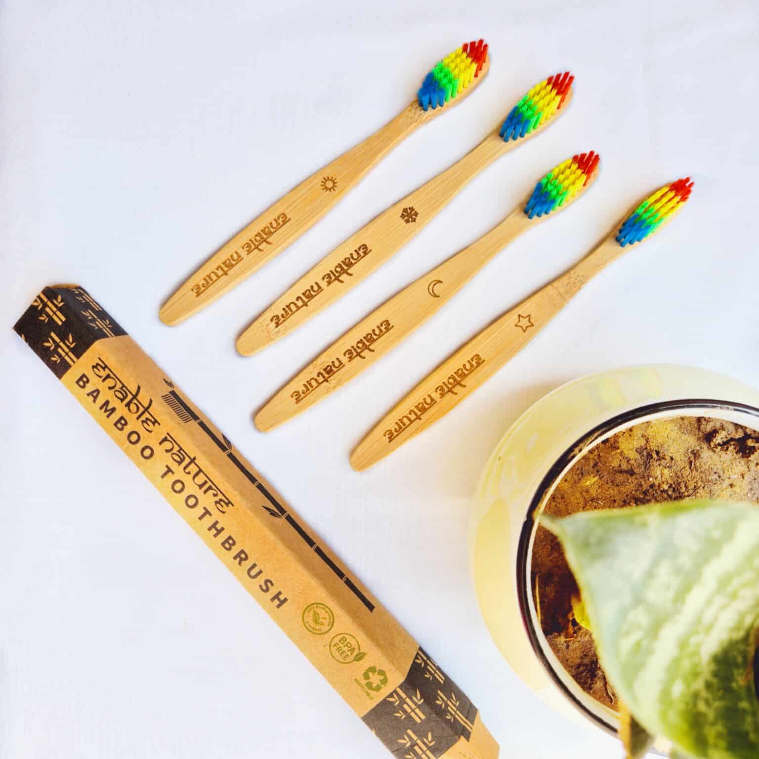 Multicolor Bamboo kids Toothbrushes - Enable Nature
