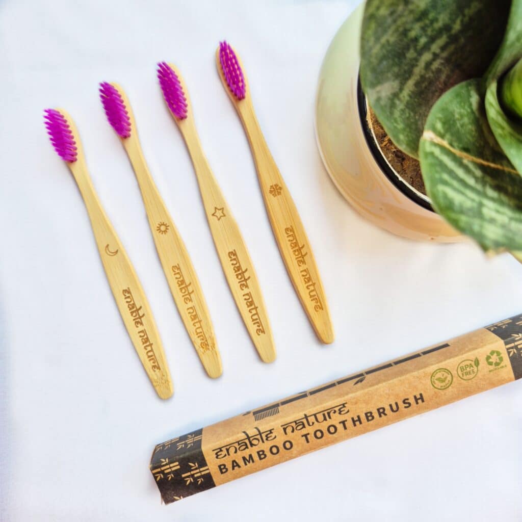 Purple Bamboo Toothbrushes for kids - Enable Nature
